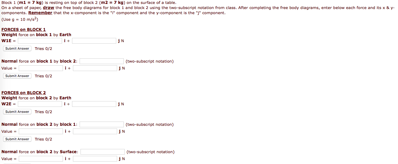 Solved Block 1 (m1 = 7 kg) is resting on top of block 2 (m2 | Chegg.com
