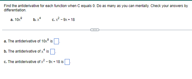 Solved Find the antiderivative for each function when C | Chegg.com