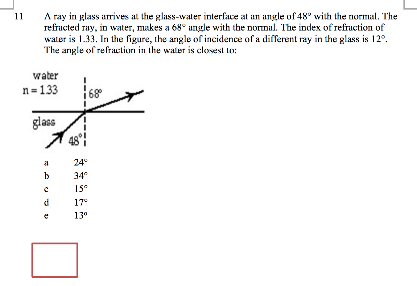 Solved A ray in glass arrives at the glass-water interface | Chegg.com