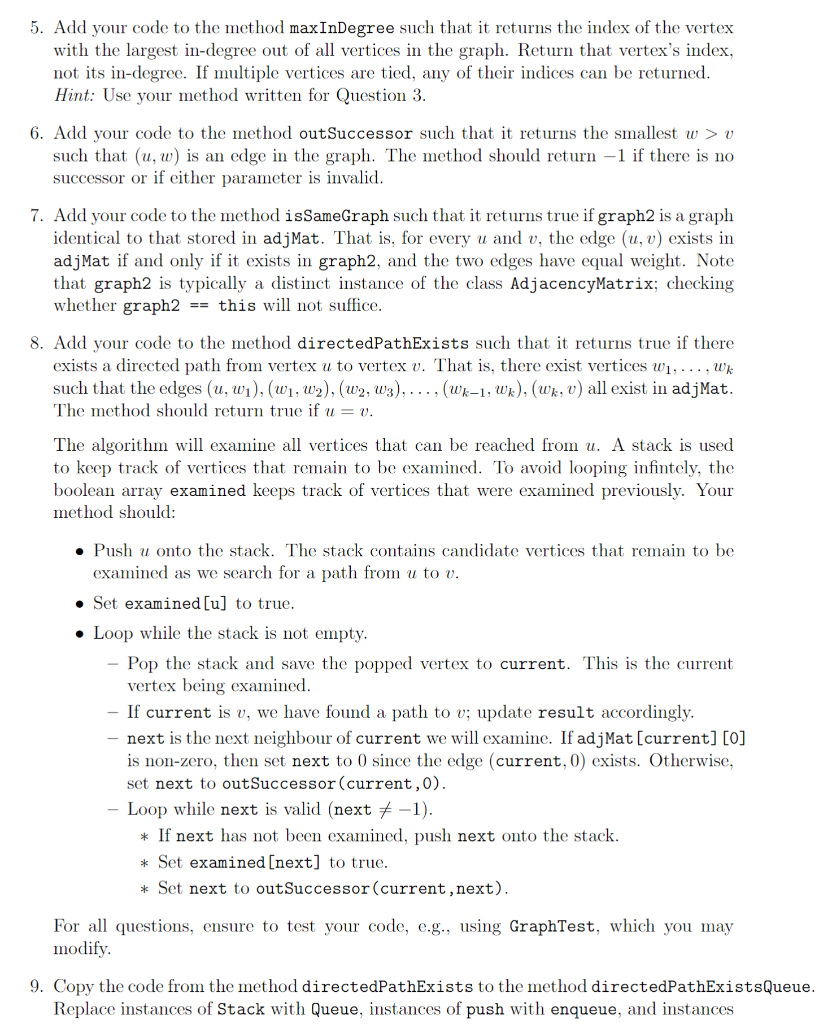 Adjacency Matrices n = The code implements the | Chegg.com