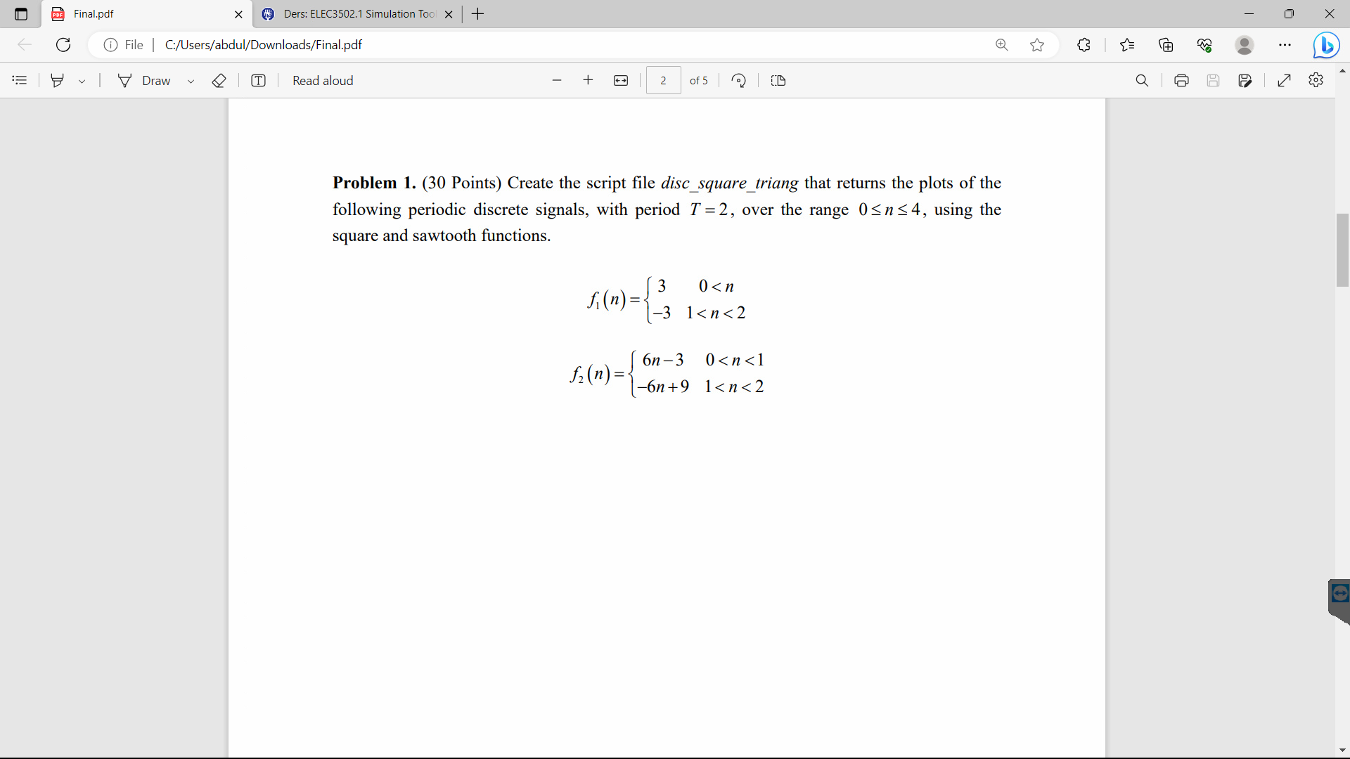Solved Problem 1. (30 Points) Create the script file | Chegg.com