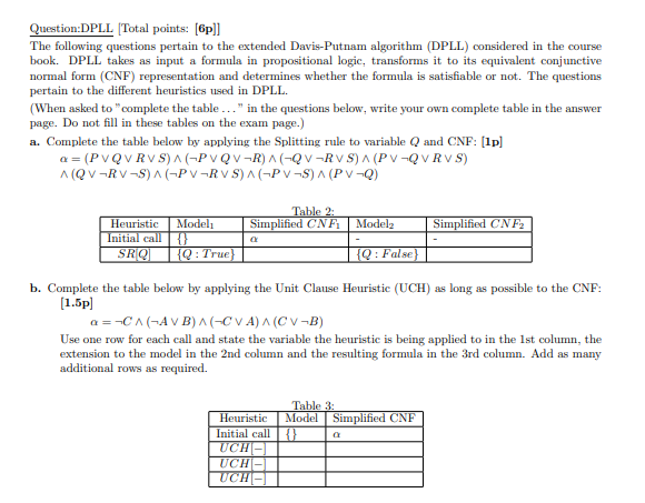 Question:DPLL Total points: [6p]] The following | Chegg.com