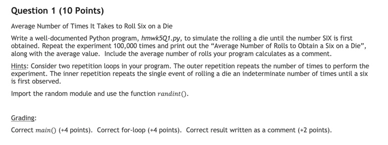 Solved Question 1 (10 Points) Average Number of Times It | Chegg.com
