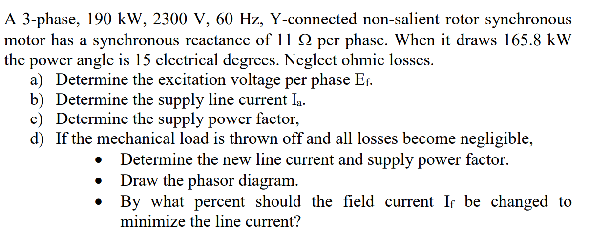 Solved A 3-phase, 190 kW,2300 V,60 Hz, Y-connected | Chegg.com