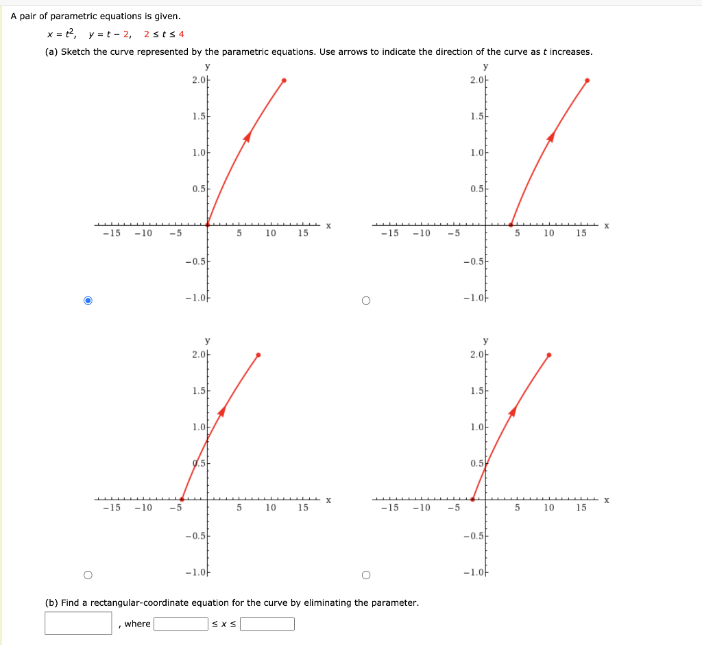 Solved A pair of parametric equations is given. x = t2, y=t | Chegg.com