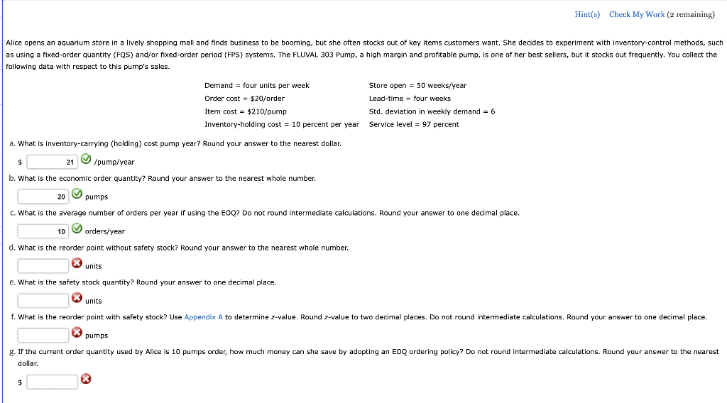 Solved Hint(s) Check My Work (2 remaining) Alice opens an | Chegg.com