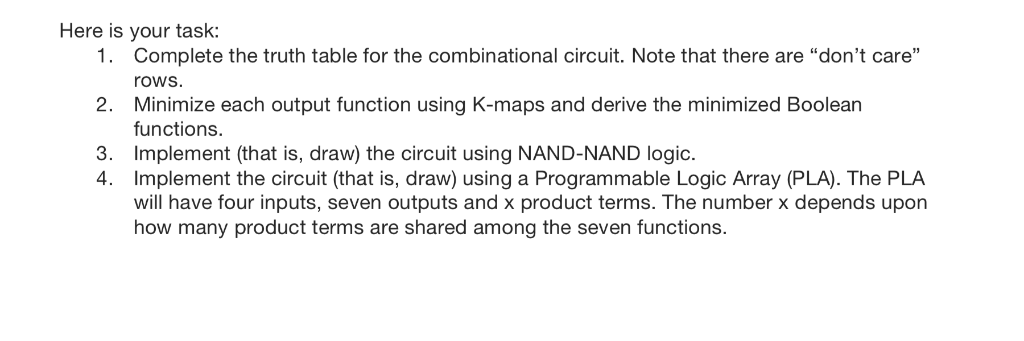 Solved EXERCISE: COMBINATIONAL CIRCUIT DESIGN This | Chegg.com