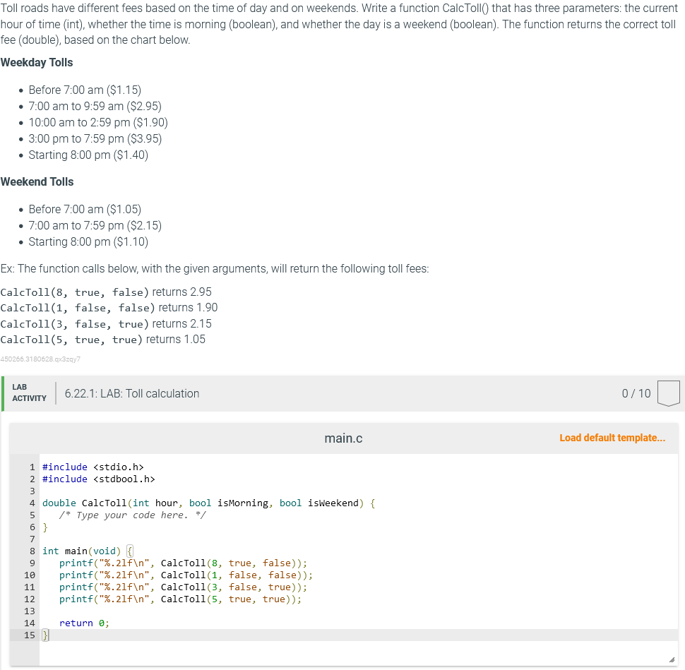 Solved loll roads have ditferent fees based on the time of | Chegg.com
