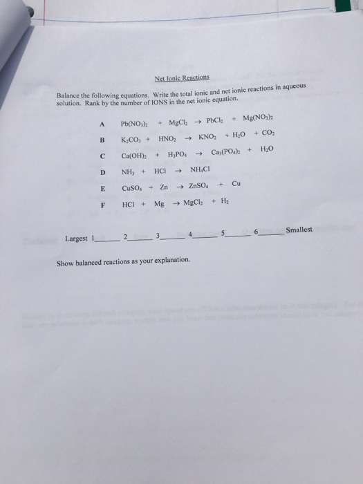 Solved Net lonie Reactions Balance the following equations. | Chegg.com