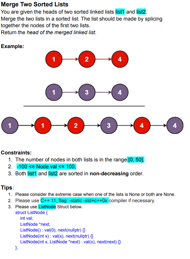 Solved Merge Two Sorted Lists You are given the heads of two | Chegg.com