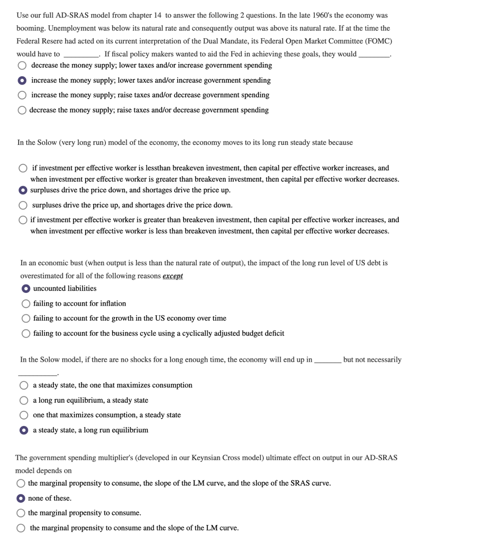 Solved Use our full AD-SRAS model from chapter 14 to answer | Chegg.com