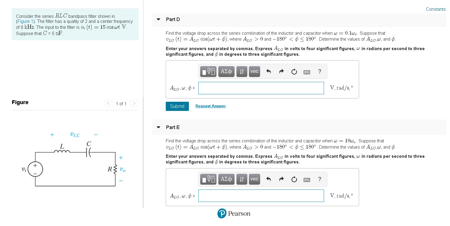 Solved Constants Part D Consider the series RLC bandpass | Chegg.com