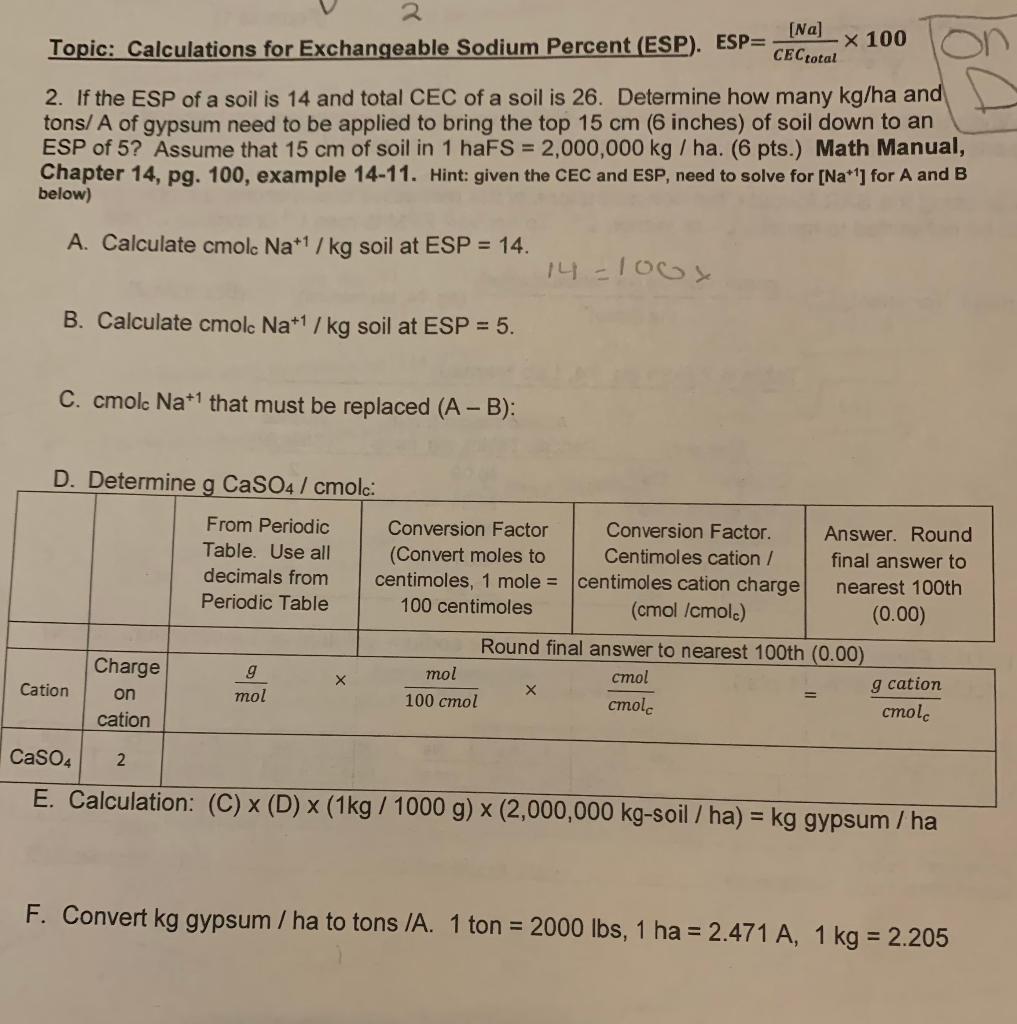 Solved 2 Topic: Calculations for Exchangeable Sodium Percent | Chegg.com