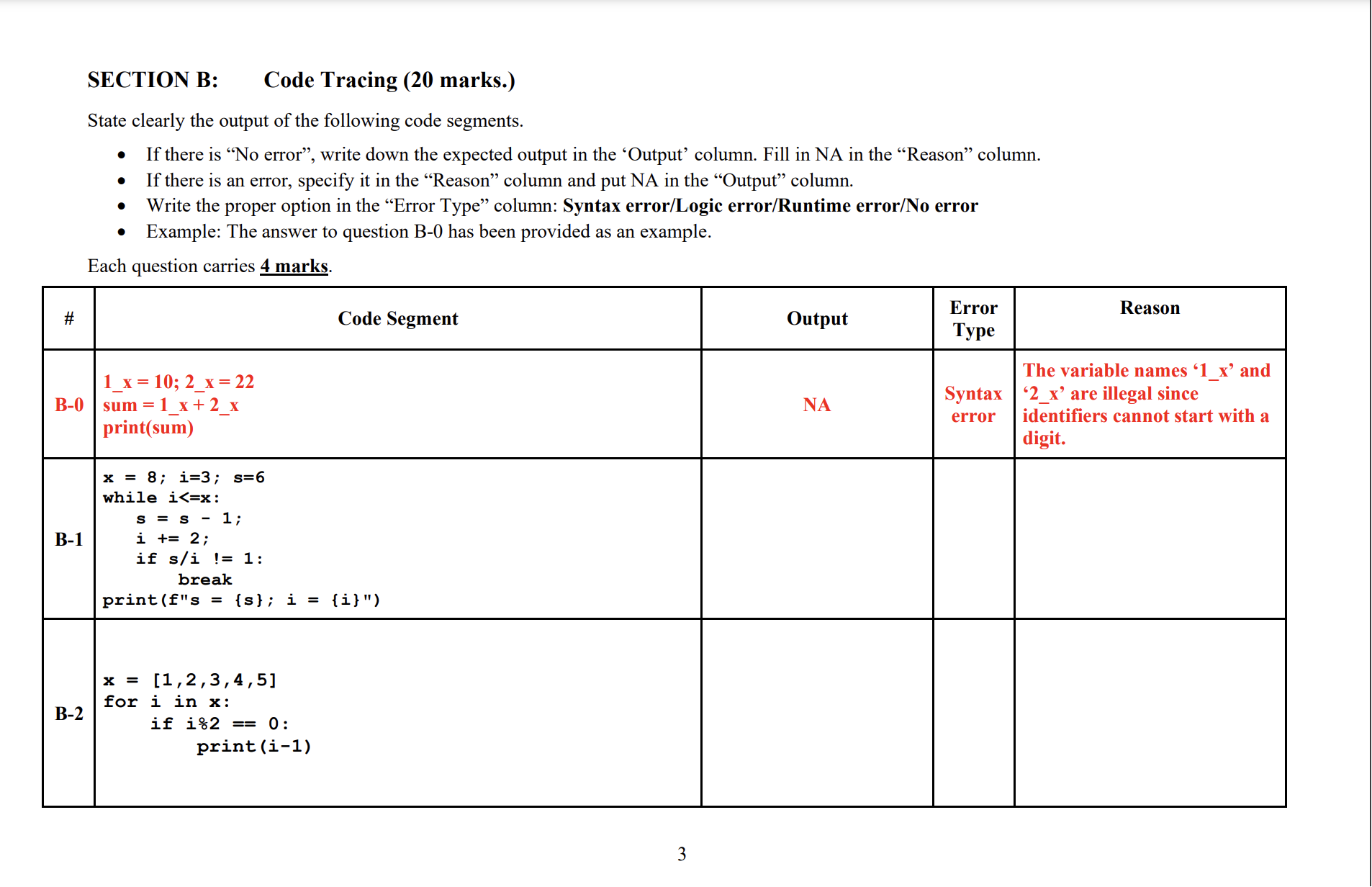 Solved SECTION B: , ﻿Code Tracing (20 ﻿marks.)State clearly | Chegg.com