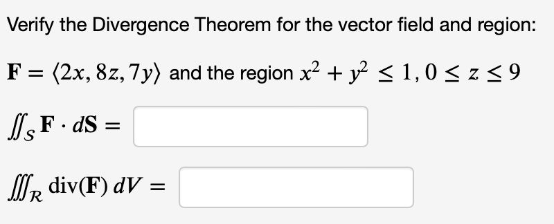 Solved Verify the Divergence Theorem for the vector field | Chegg.com