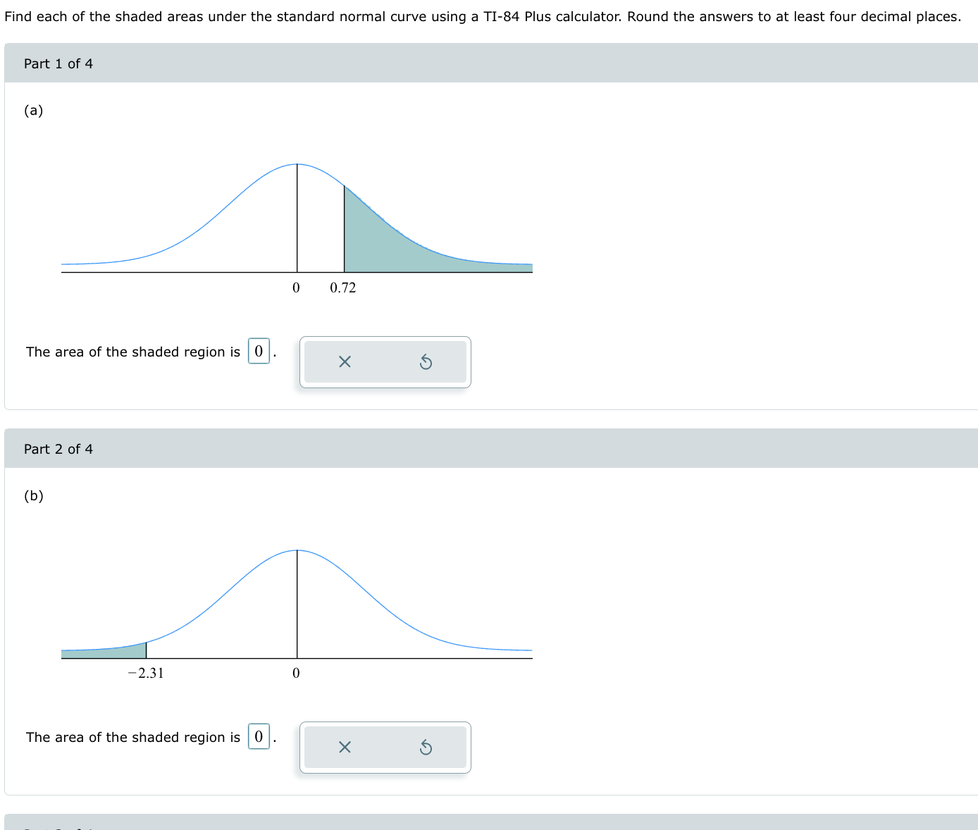 Solved Find each of the shaded areas under the standard | Chegg.com