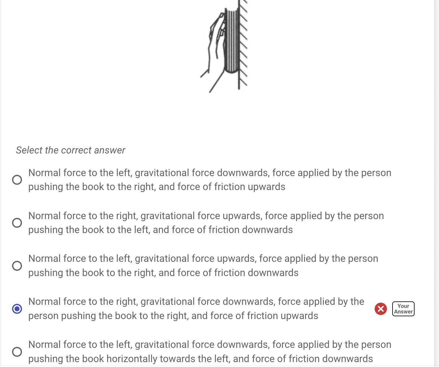 Solved A book is pushed horizontally against a wall Select | Chegg.com