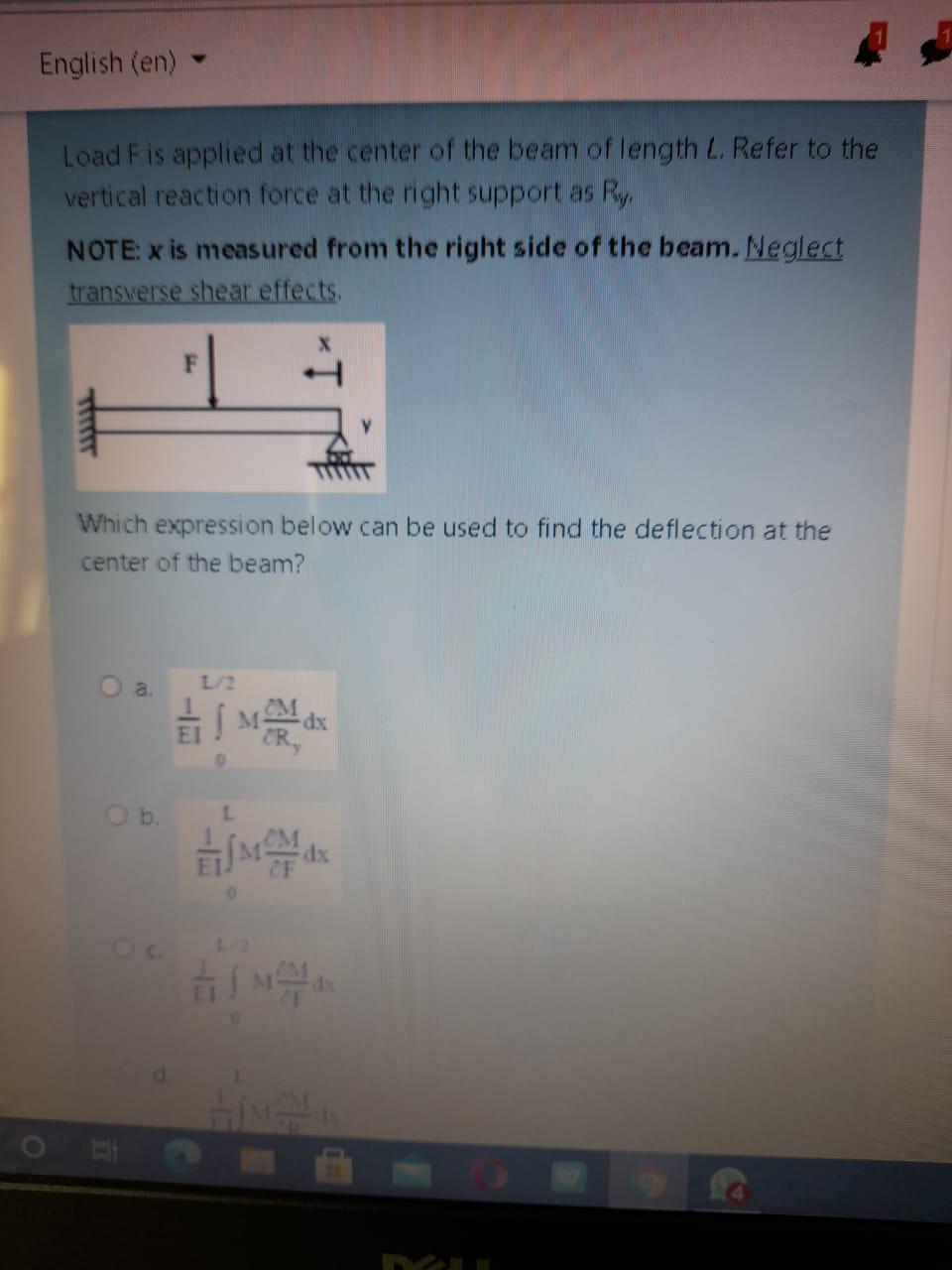 Solved English (en) Load Fis applied at the center of the | Chegg.com