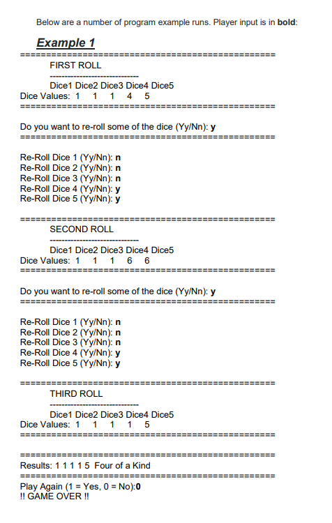 Solved Programming Assignment Simple Yahtzee The program you | Chegg.com