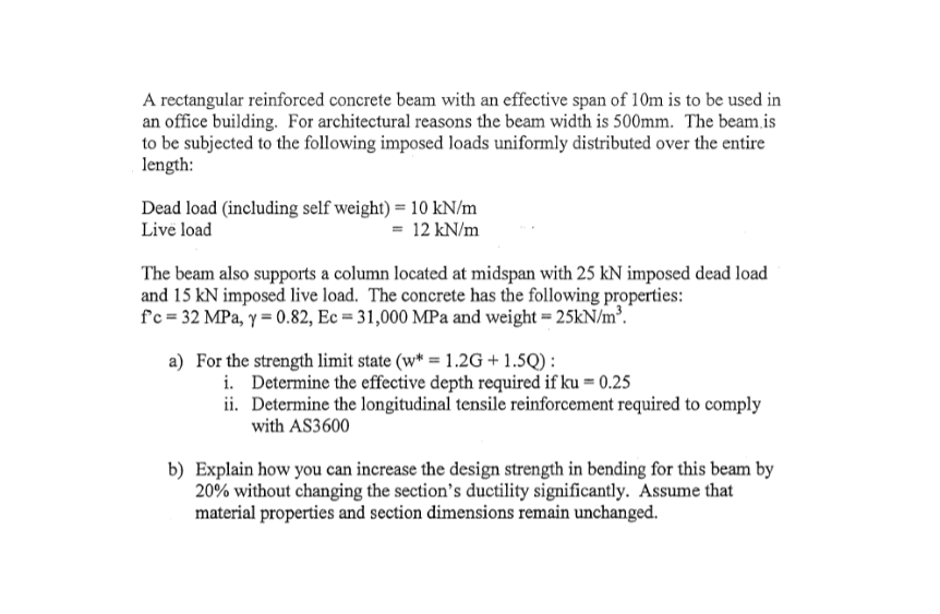 Solved A rectangular reinforced concrete beam with an | Chegg.com