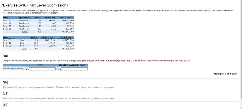 Solved *Exercise 6-16 (Part Level Submission) Cheyenne's | Chegg.com