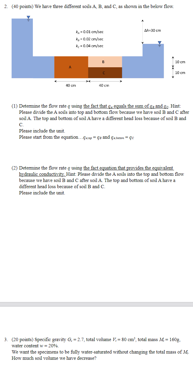 Solved 2. (40 points) We have three different soils A,B, and | Chegg.com