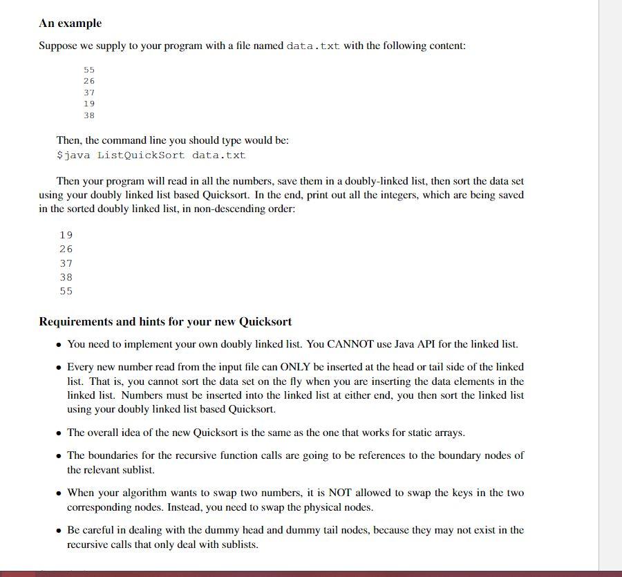 Quicksort on a doubly linked list. We have learned | Chegg.com
