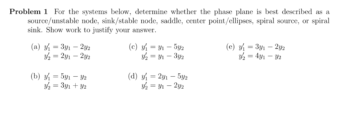 Solved Problem 1 For the systems below, determine whether | Chegg.com
