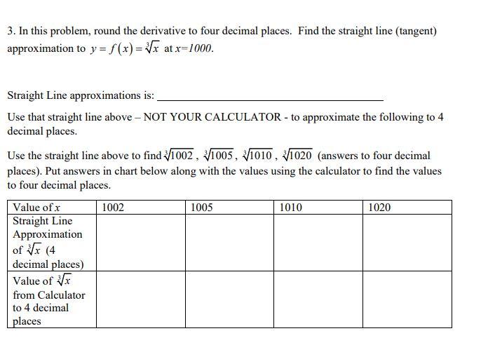 Solved 3. In this problem, round the derivative to four | Chegg.com