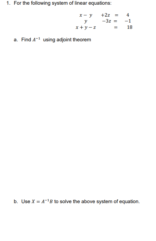 Solved 1. For the following system of linear equations: | Chegg.com