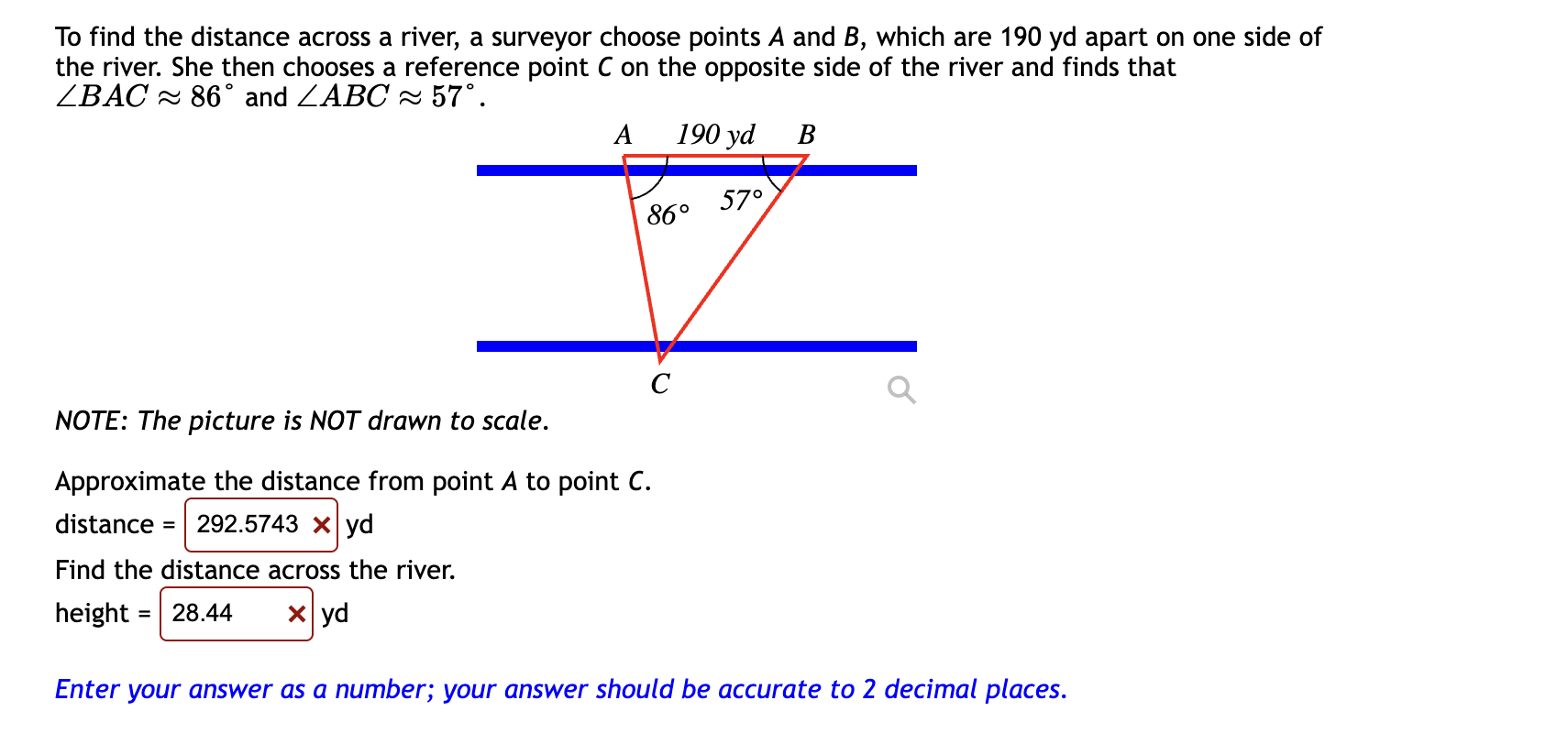 Solved To find the distance across a river, a surveyor | Chegg.com