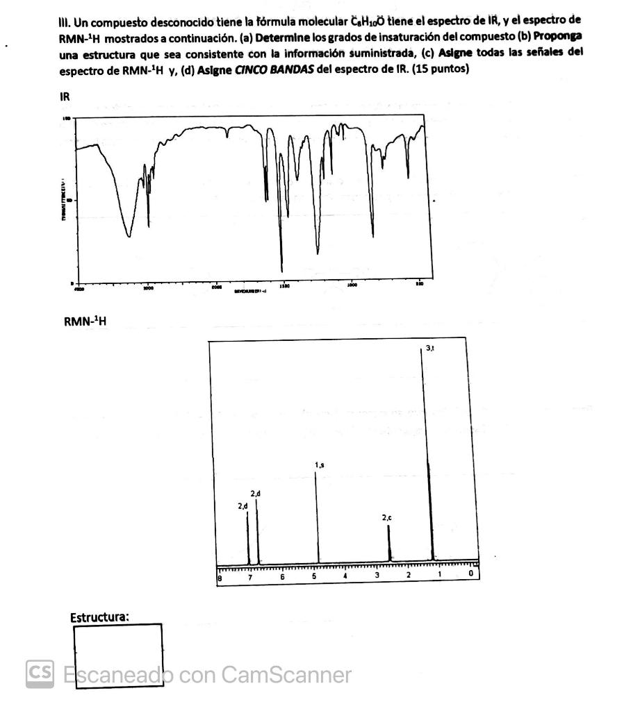 Solved An unknown compound has the molecular formula C8H10O | Chegg.com