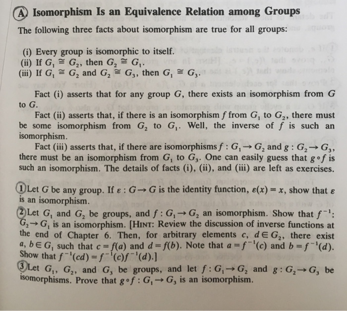 Solved Isomorphism Is an Equivalence Relation among Groups | Chegg.com