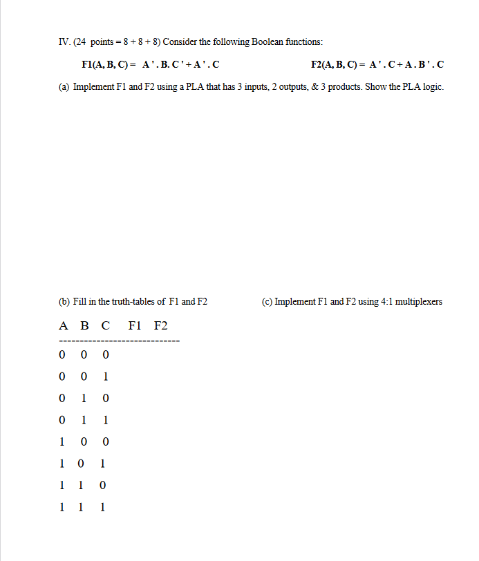 Solved IV. (24 points = 8 +8+8) Consider the following | Chegg.com