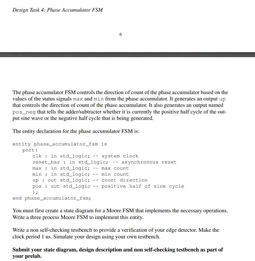 Solved Design Task 4: Phase Accumulator FSM 6 The phase | Chegg.com