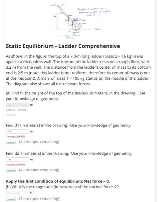 Solved Static Equilibrium - Ladder Comprehensive As shown in | Chegg.com