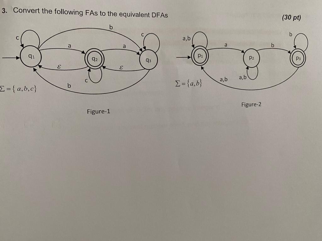 Solved 3. Convert the following FAs to the equivalent DFAs b | Chegg.com