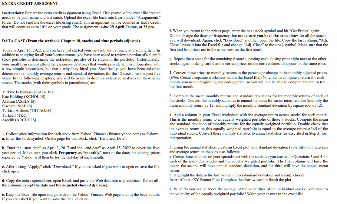 EXTRA CREDIT ASSIGMENT Instructions: Prepare the | Chegg.com