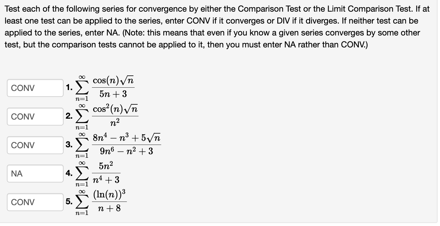 Solved Test each of the following series for convergence by | Chegg.com