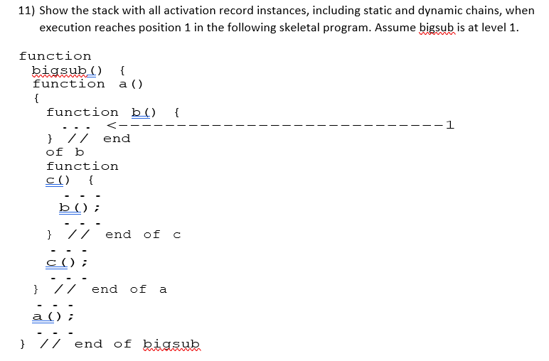 Solved 11) Show the stack with all activation record | Chegg.com
