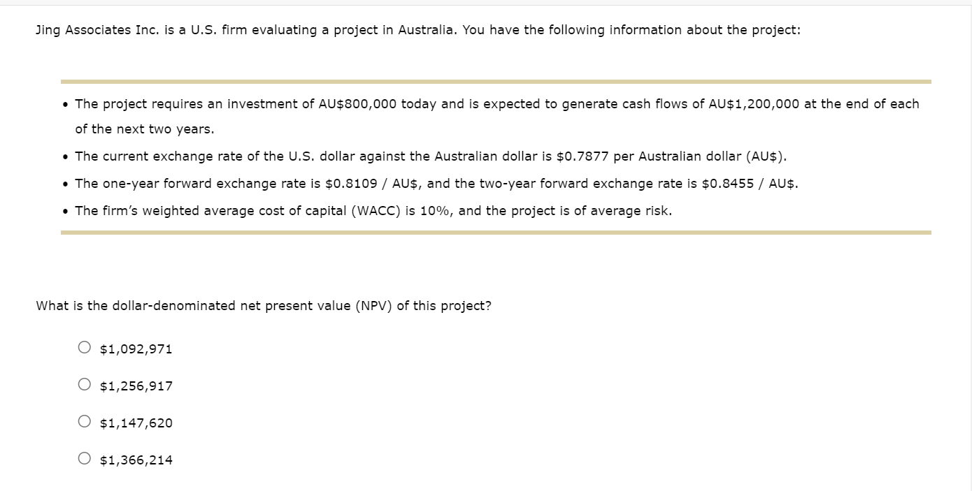 Solved - The project requires an investment of AU$800,000 | Chegg.com