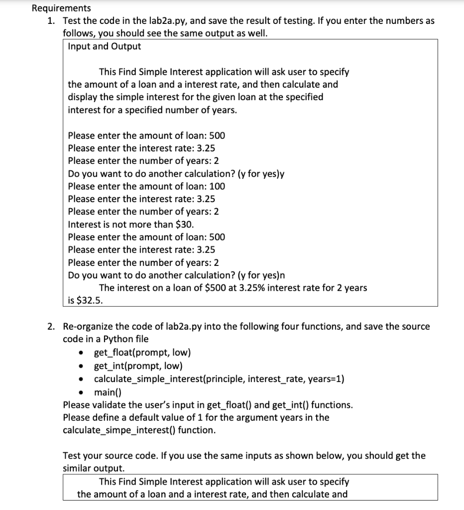 Solved Requirements 1. Test the code in the lab2a.py, and | Chegg.com