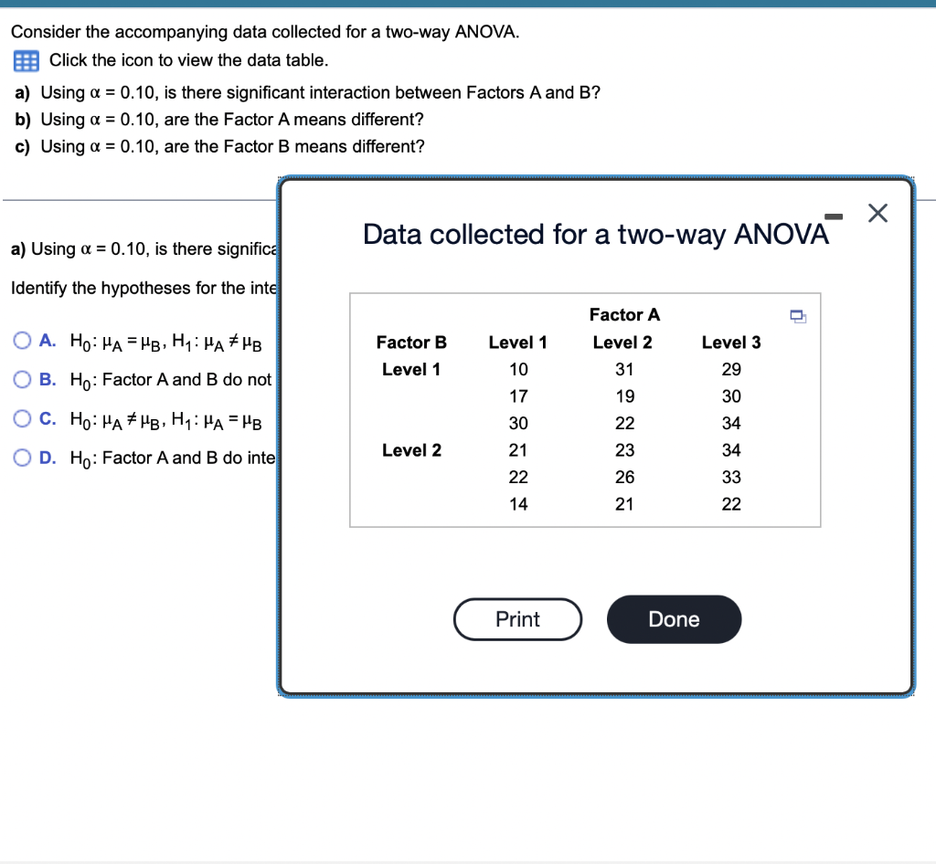 Solved Find the p-value for the interaction between Factors | Chegg.com