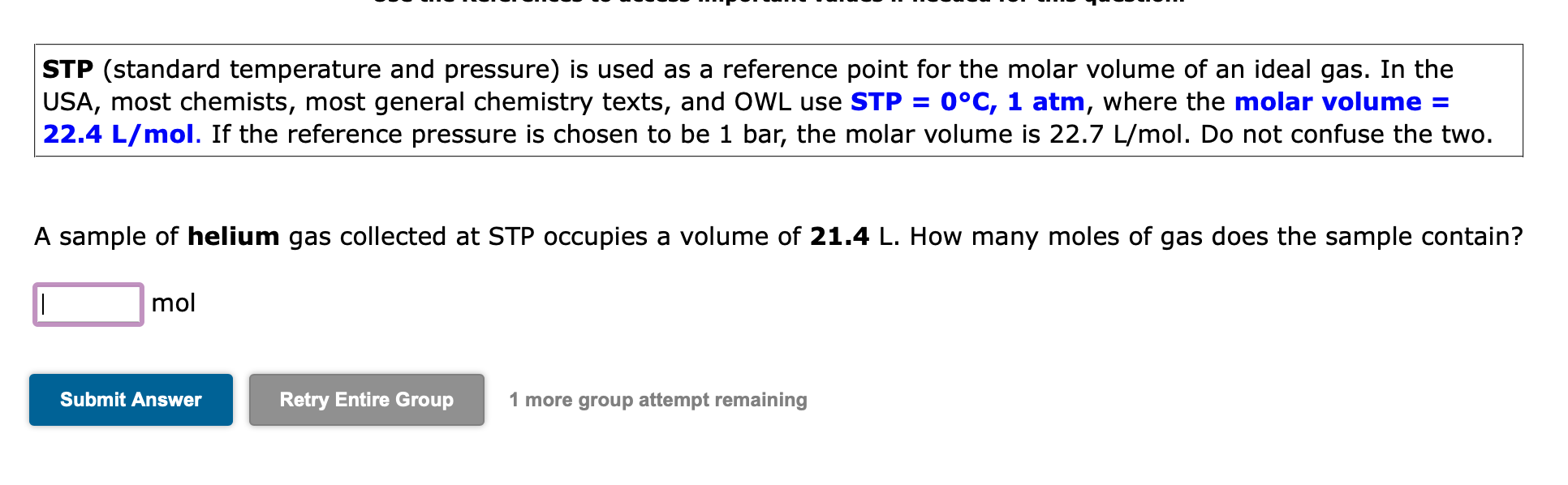 Solved STP (standard temperature and pressure) is used as a | Chegg.com