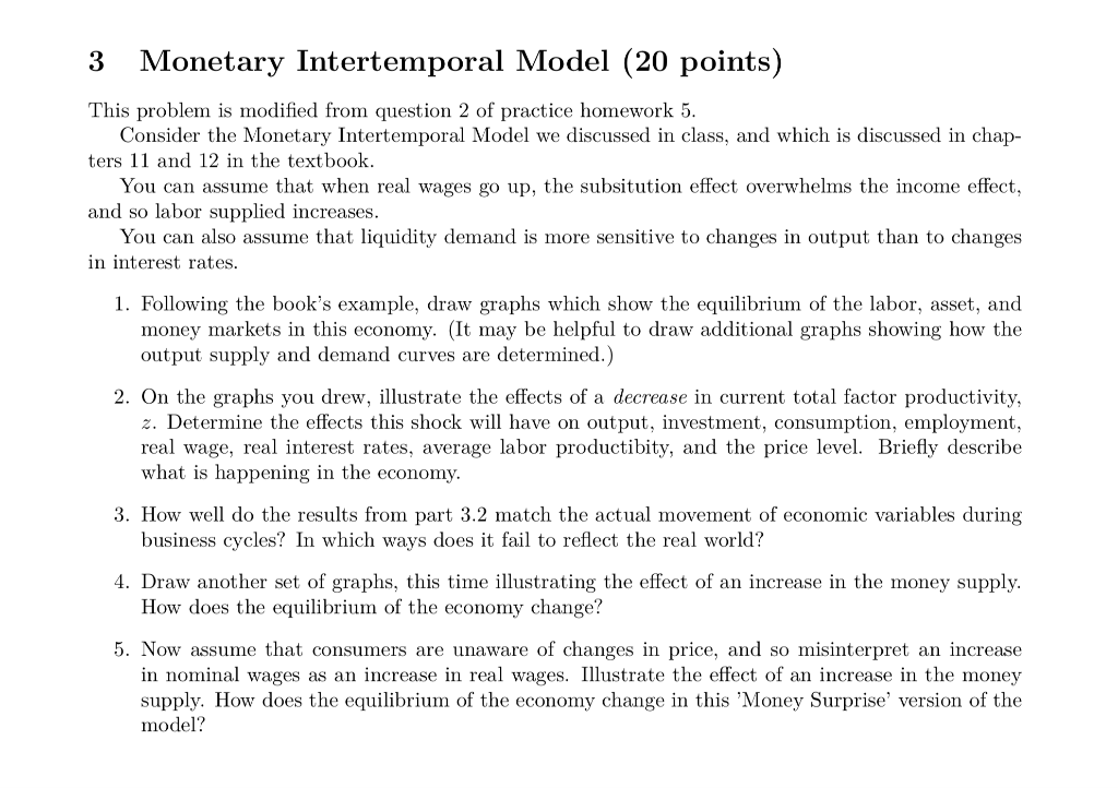 3 Monetary Intertemporal Model (20 points) This | Chegg.com