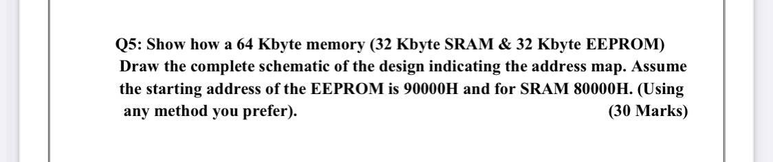 Solved Q5: Show how a 64 Kbyte memory (32 Kbyte SRAM & 32 | Chegg.com