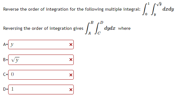 Solved Reverse the order of integration for the following | Chegg.com