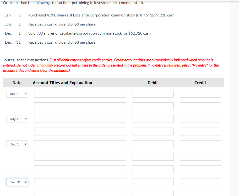 Solved Oriole Inc. had the following transactions pertaining | Chegg.com