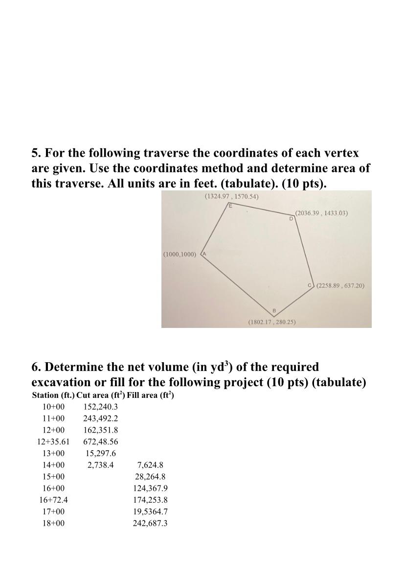 Solved 5. For the following traverse the coordinates of each | Chegg.com