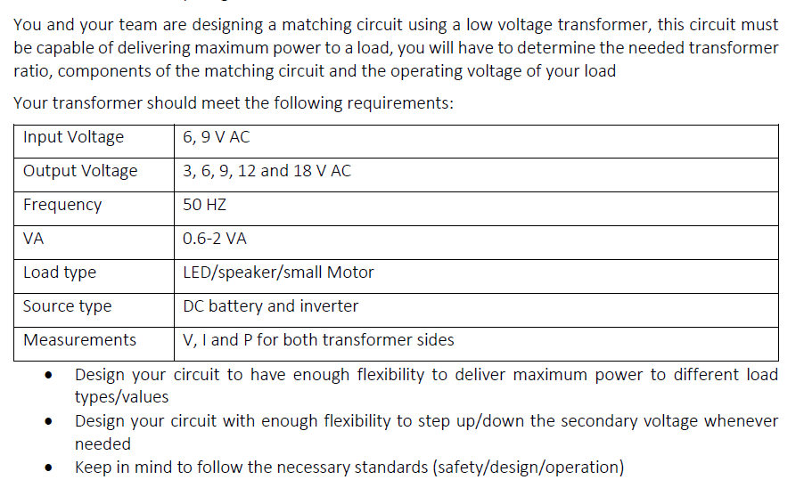 Solved You and your team are designing a matching circuit | Chegg.com